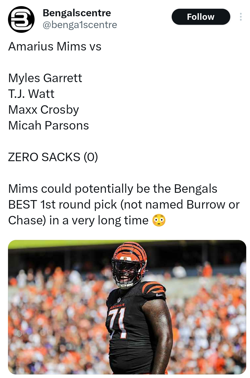 Amarius Mims quietly becoming a breakout star for the Bengals - THE ...