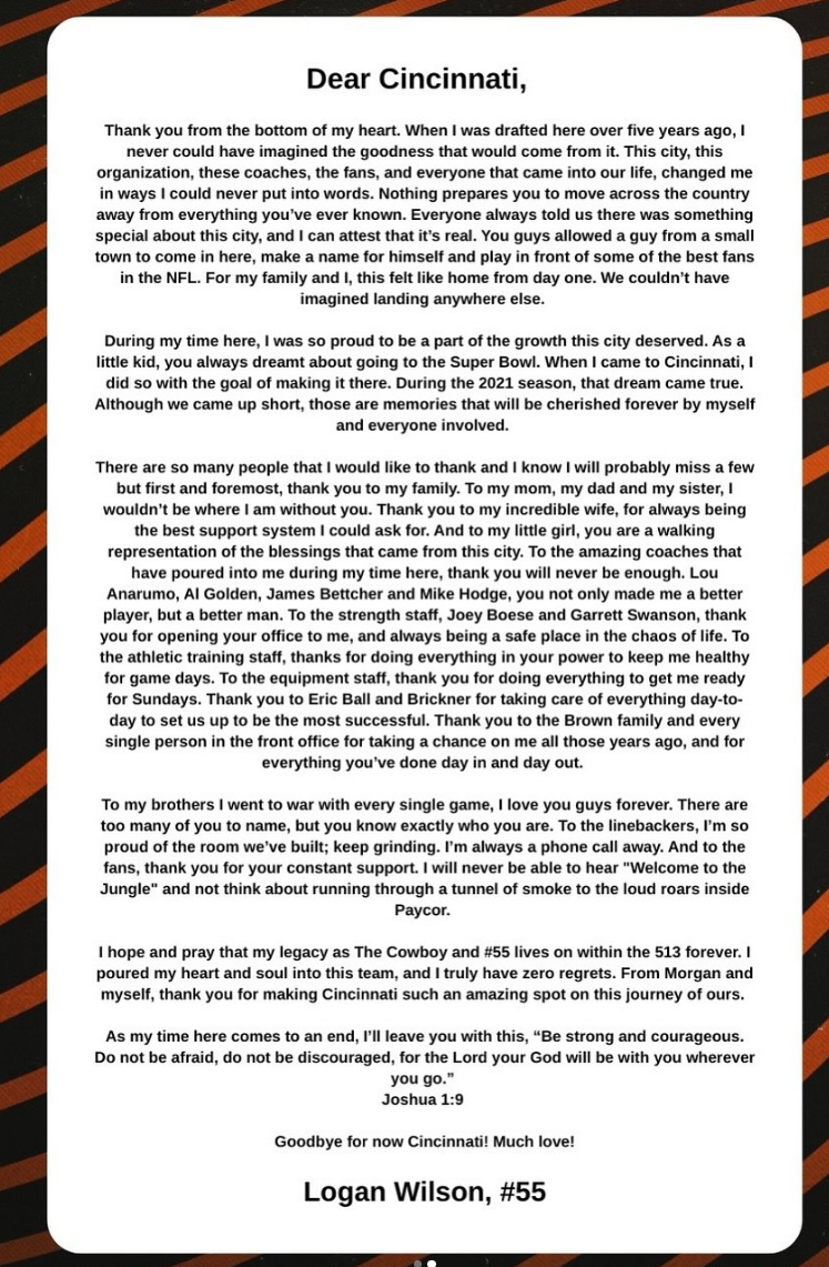 Logan's Farewell thanks everyone in Cincy... except Zac - THE BENGALS ...